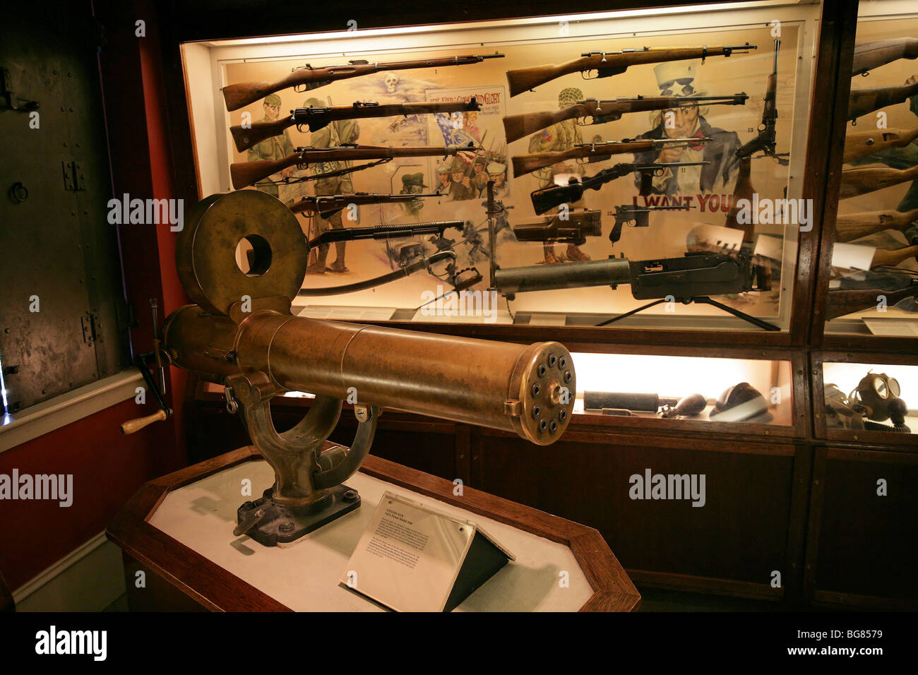 Display war rifles and a Gatling Gun at the Nevada State Museum, Carson ...