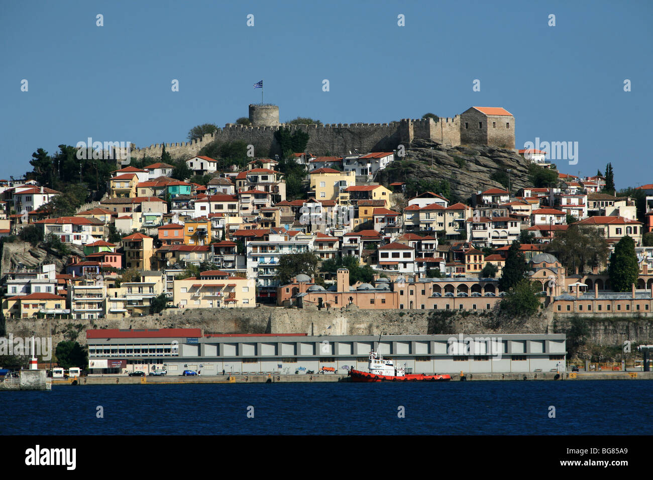 Kavala Greece isthmus with castle and birthplace of the Pasha of Egypt ...