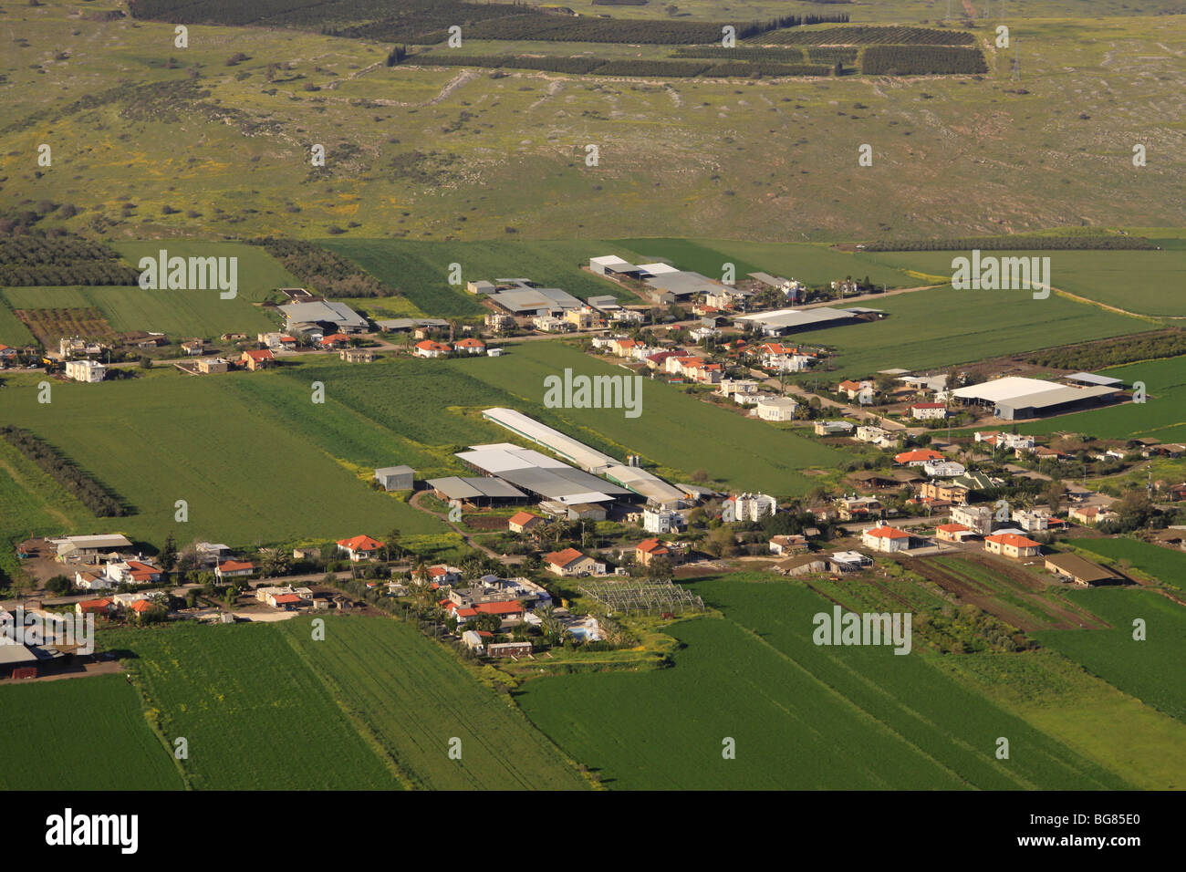 Israel, Lower Galilee, a view of Kfar Zeitim in Arbel Valley from Horns ...