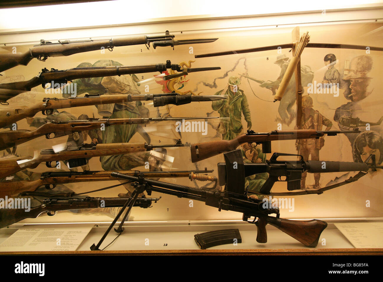 Display of guns, rifles, and weapons used during Korea and Viet Nam, at ...