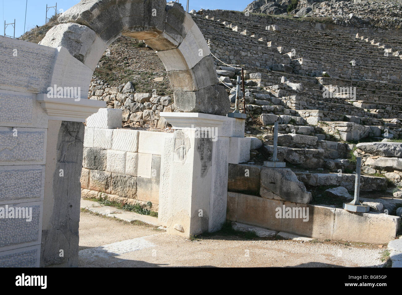 Arch entrance to the ampitheatre at ancient Philippi near Kavala Greece ...