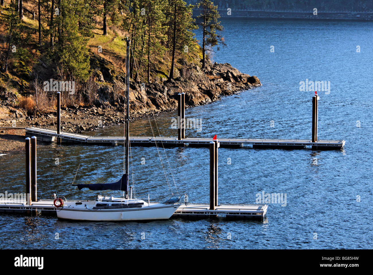 Sailboat docked at Lake Coeur D Alene, Idaho, at Higgins Point Stock ...