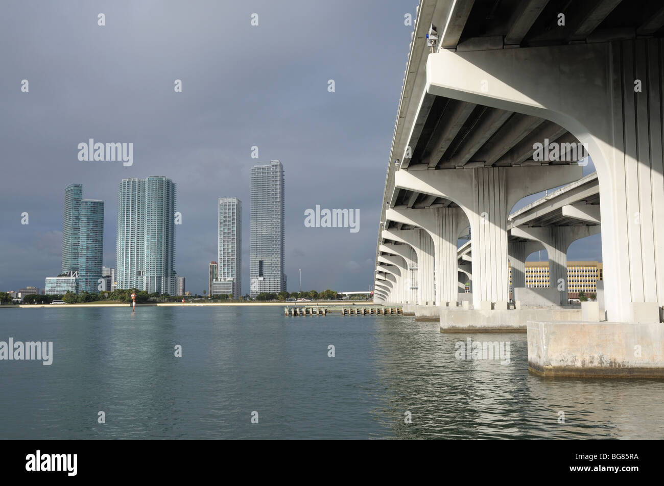 Bridge over the Biscayne Bay, Miami Downtown, Florida USA Stock Photo ...