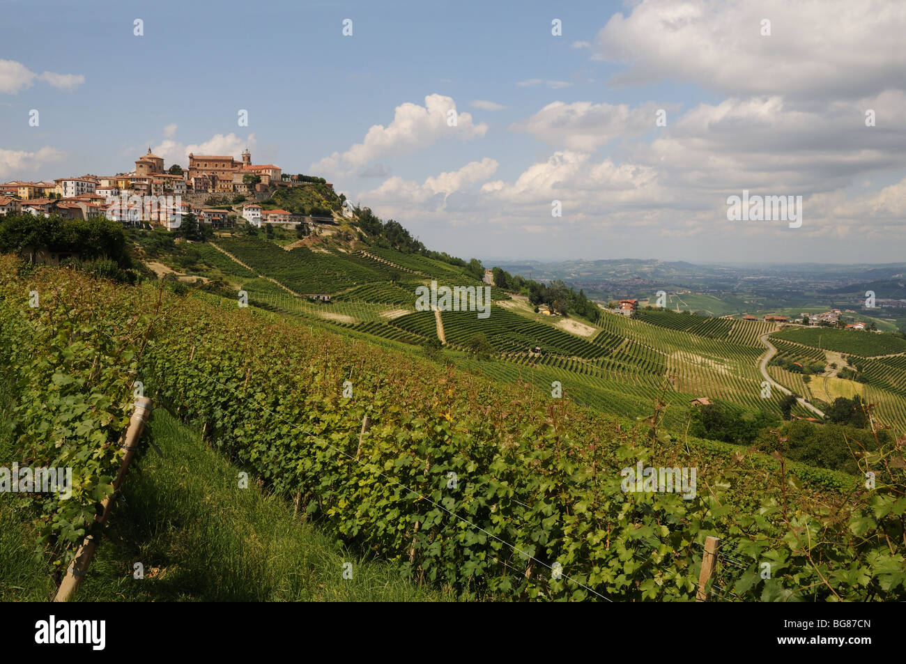 Medieval hill top town La Morra Langhe valley Piedmont Italy Piedmonte ...
