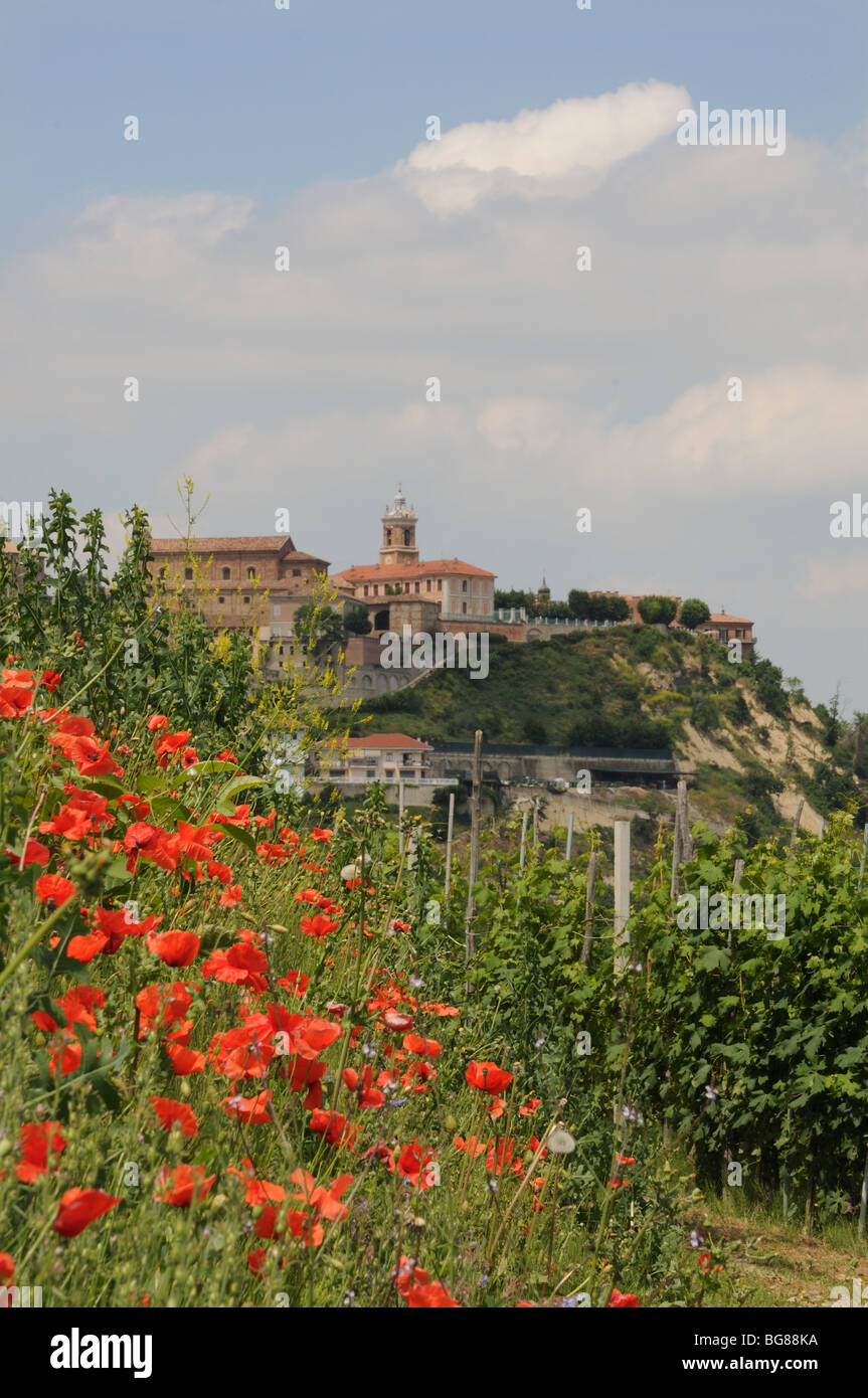 Medieval hill top town La Morra Langhe valley Piedmont Italy Piedmonte ...