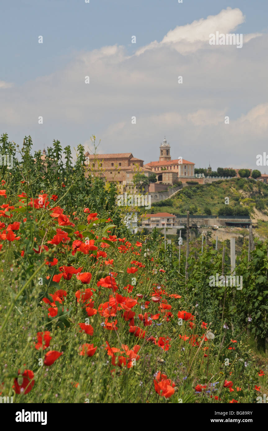 Medieval hill top town La Morra Langhe valley Piedmont Italy Piedmonte ...