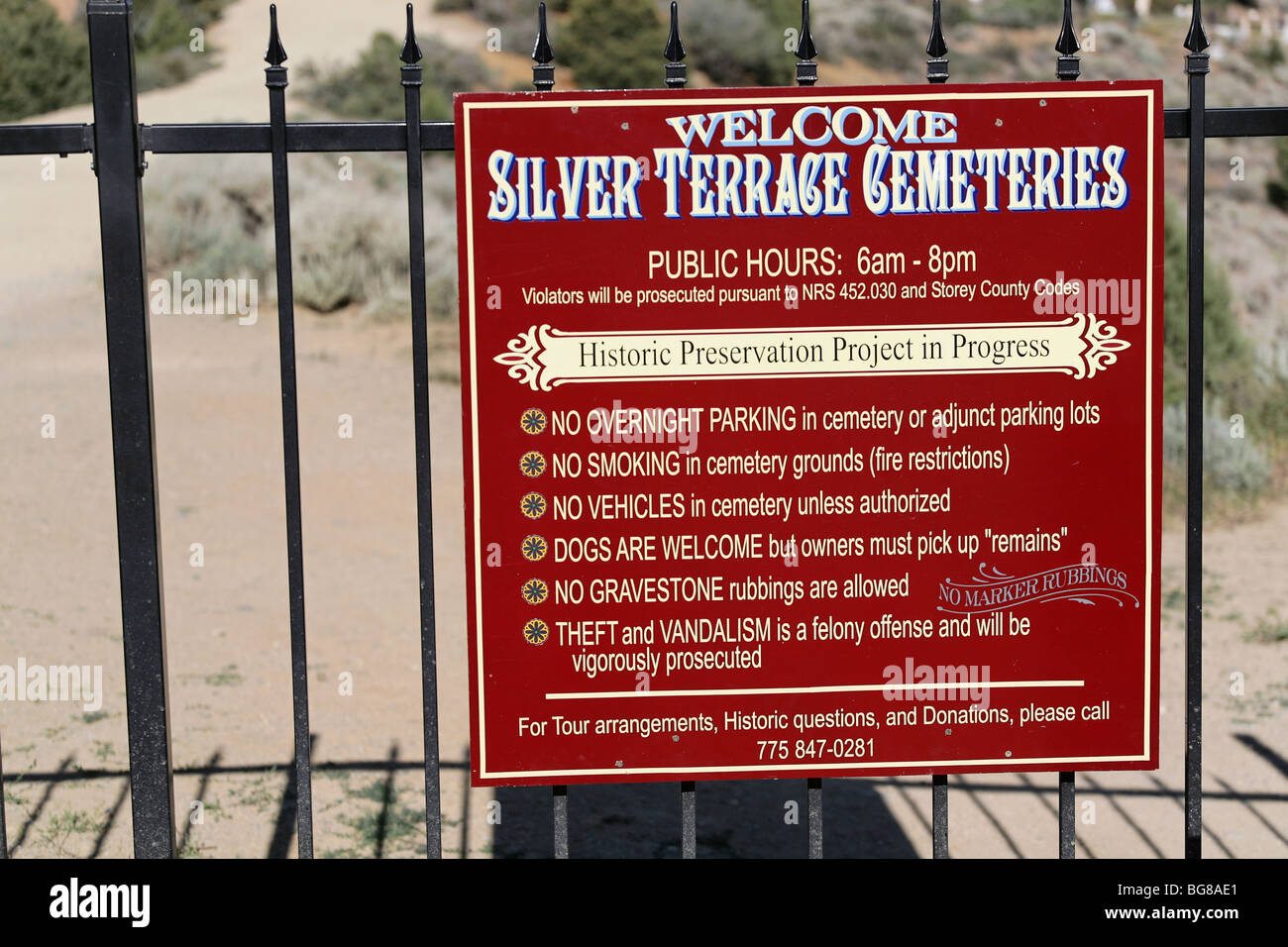Silver Terrace Cemeteries sign, Virginia City, Nevada Stock Photo - Alamy