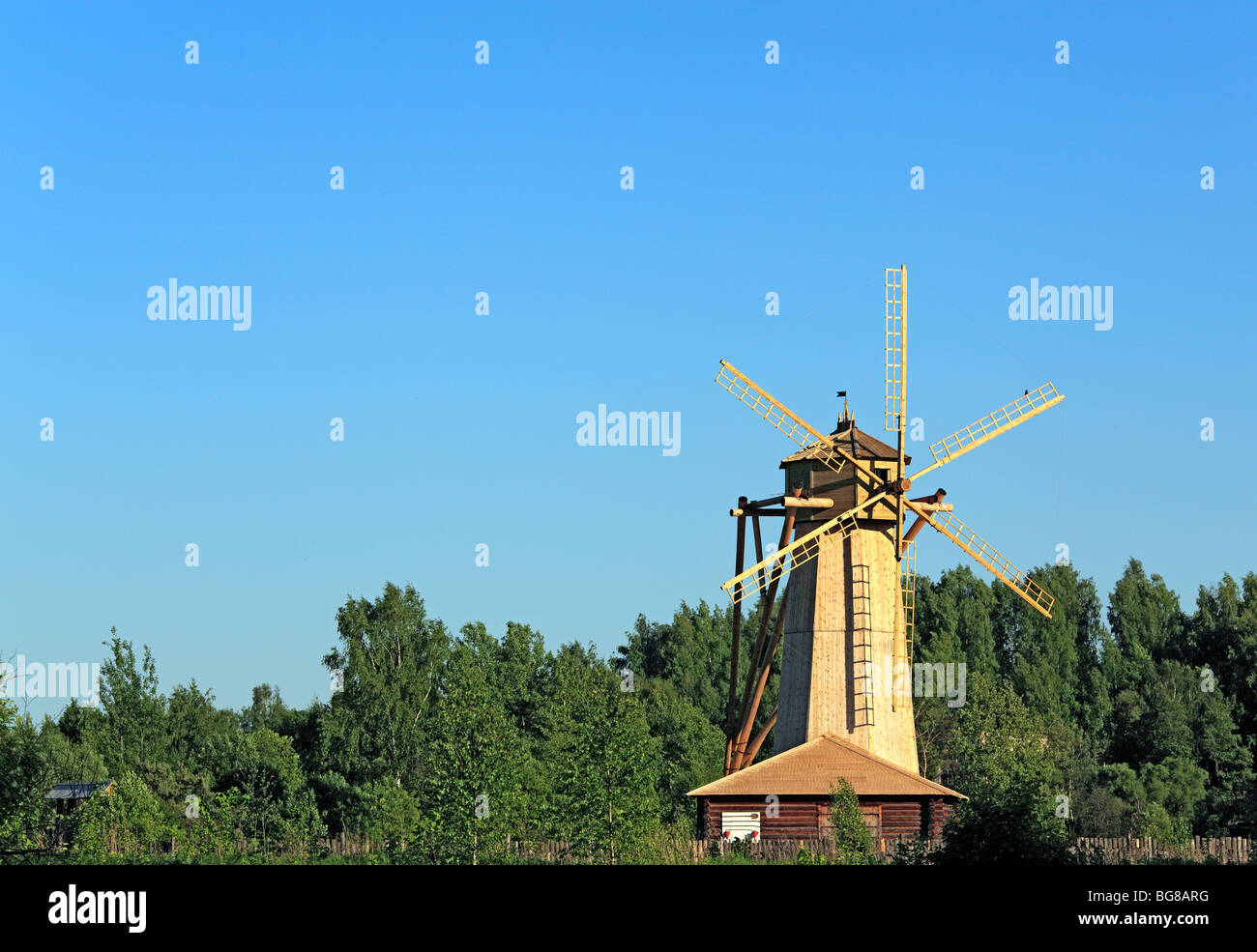 Wooden windmill near the New Jerusalem monastery, Istra, Moscow region ...