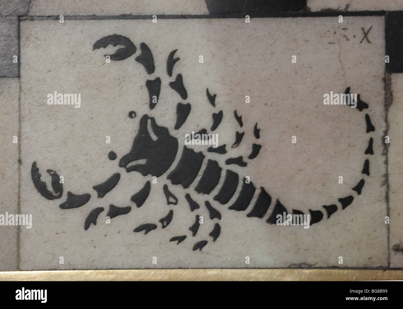 Marble stone tile showing Scorpio the Scorpion Zodiac sign on floor of ...