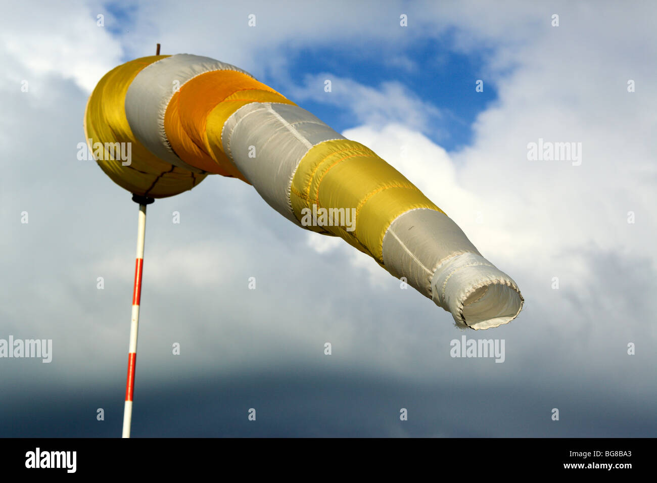 Airport windsock blowing in the breeze with a sky background Stock ...