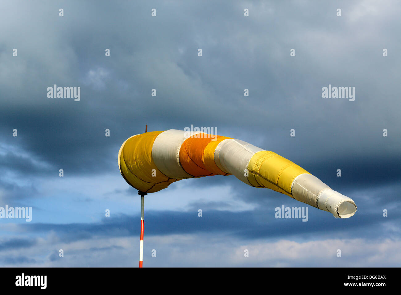 Airport windsock blowing in the breeze with a sky background Stock ...