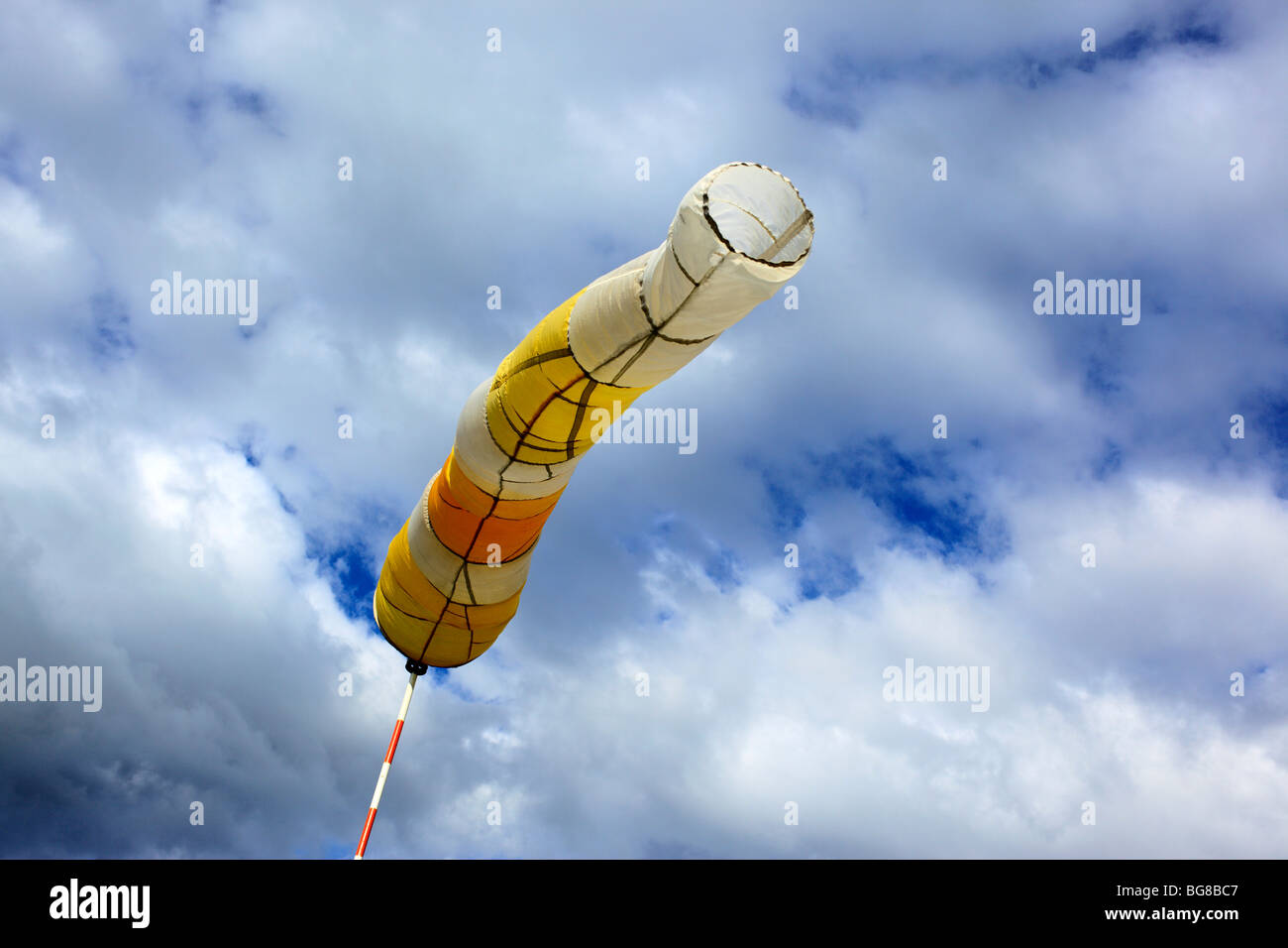 Airport windsock blowing in the breeze with a sky background Stock ...