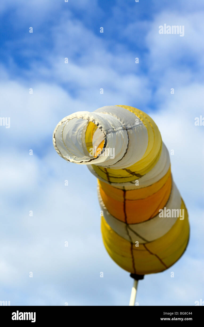Airport windsock blowing in the breeze with a sky background Stock ...