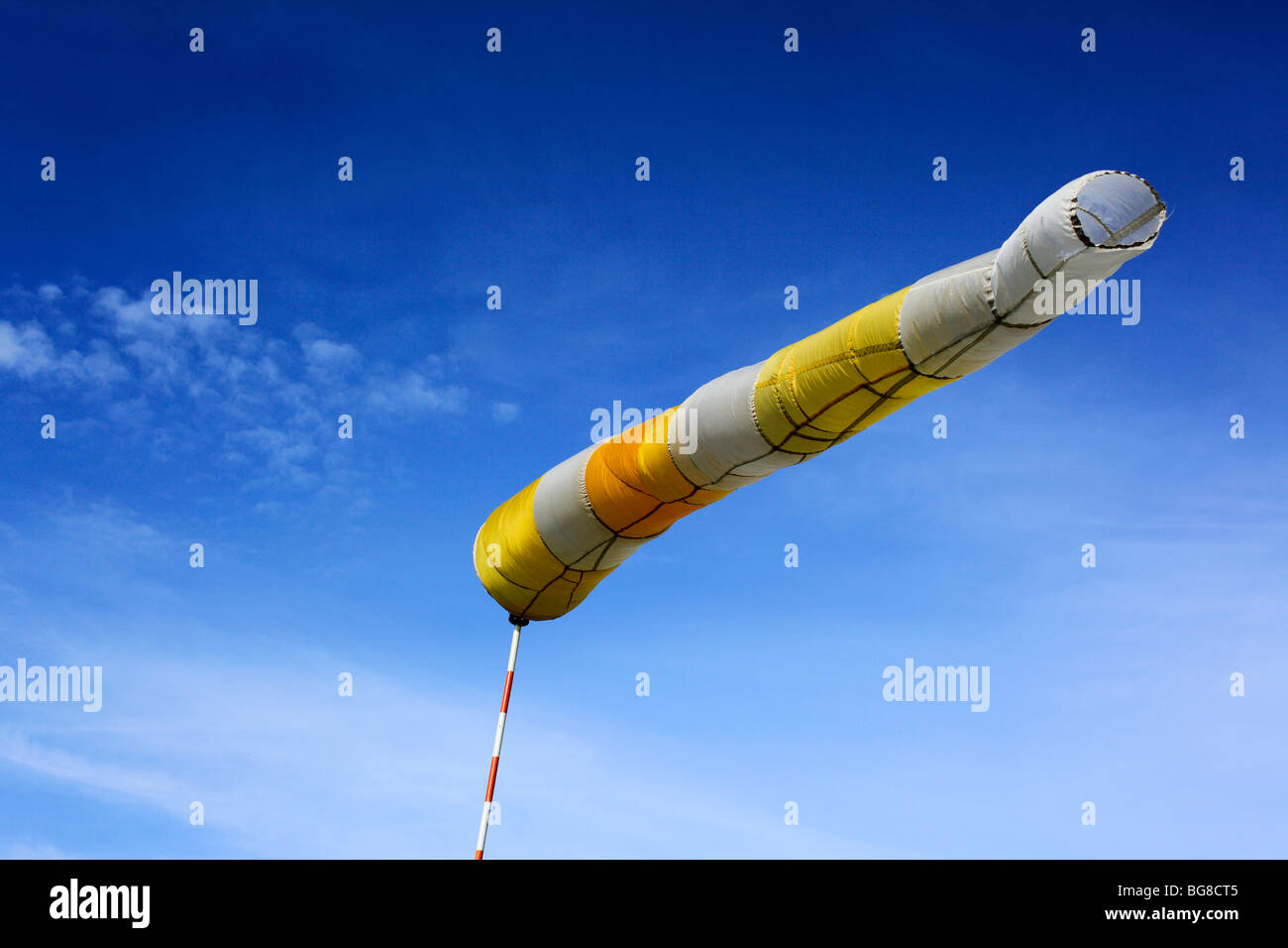Airport windsock blowing in the breeze with a sky background Stock ...