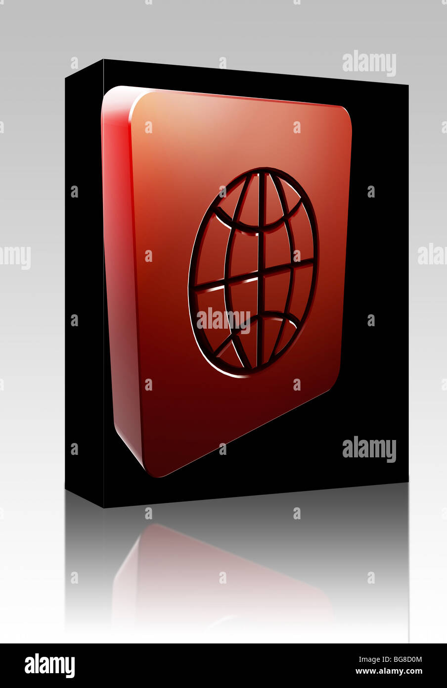 Software package box Globe navigation icon glossy button, square shape ...