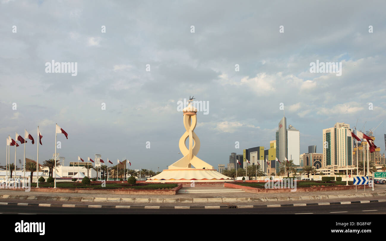 Doha west bay roundabout hi-res stock photography and images - Alamy