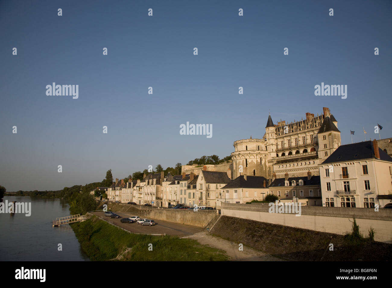 Riverside medieval town viewed from bridge Stock Photo - Alamy