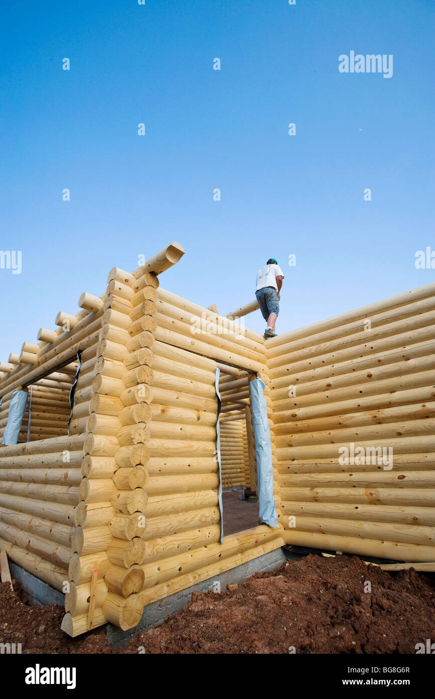 Construction of a house made of logs Stock Photo - Alamy
