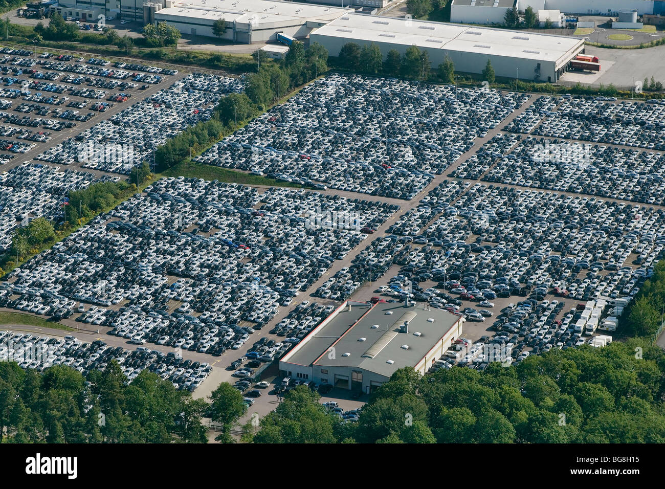 Aerial view over a garage with Ford cars Stock Photo - Alamy