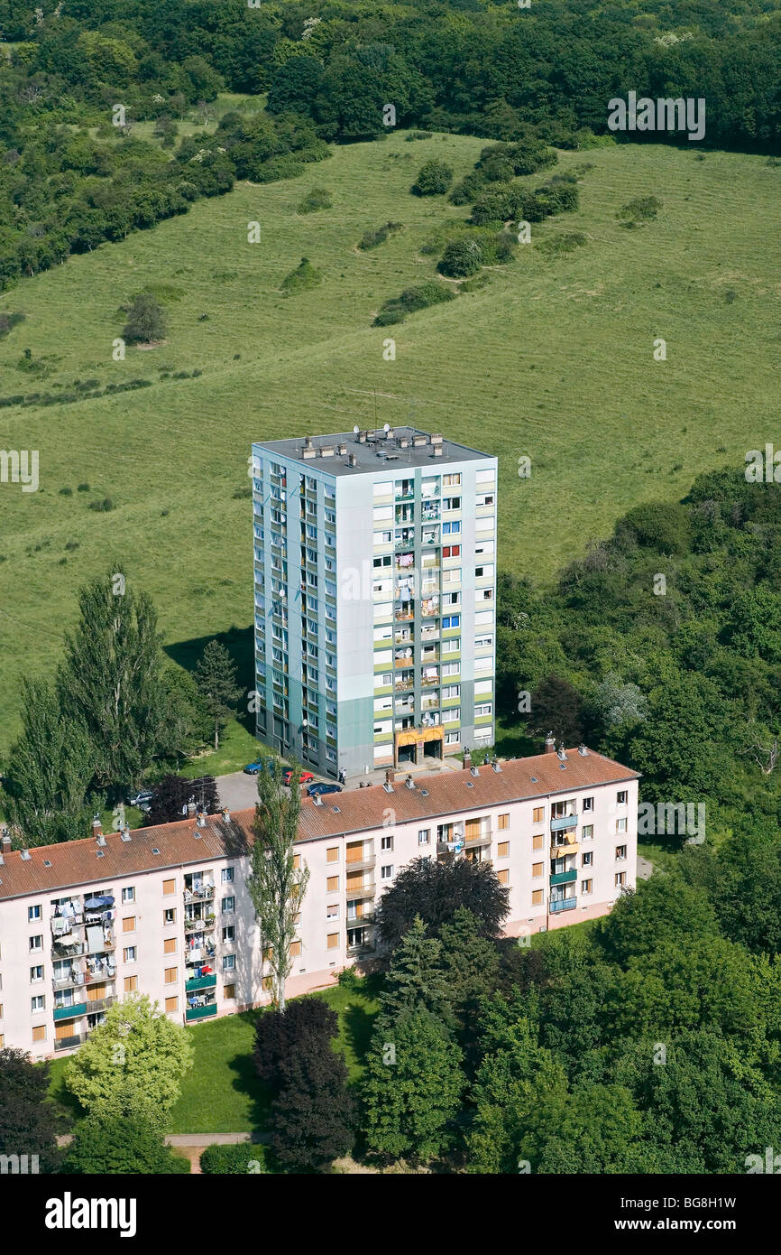 Aerial view over a housing estate / public housing project Stock Photo ...