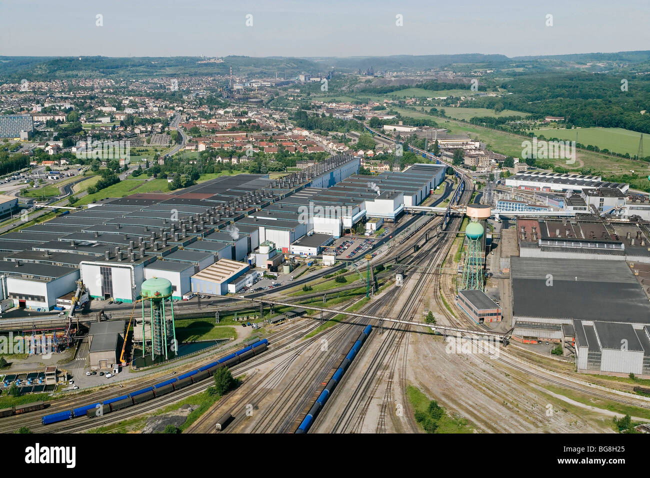 Aerial view over the Arcelor Mittal iron and steel factory in Stock ...