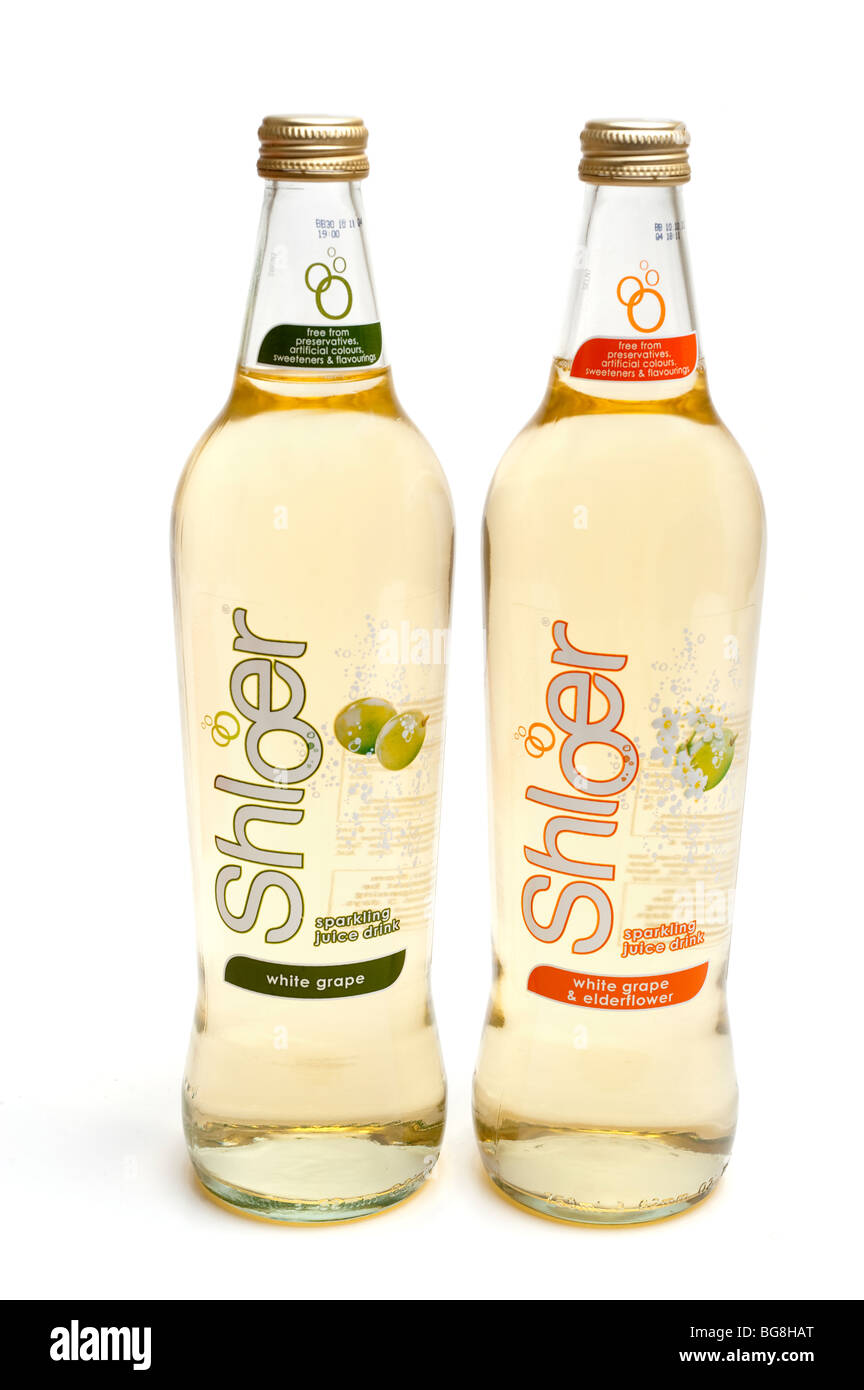 Two bottles of Shloer one white grape one white grape and elderflower ...