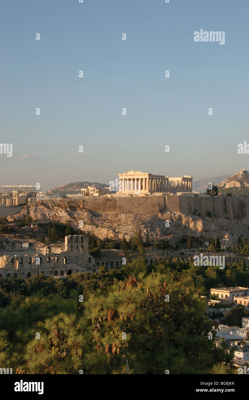 Athens. Panoramic view of the Acropolis from Philapoppos Hill. Sunset ...
