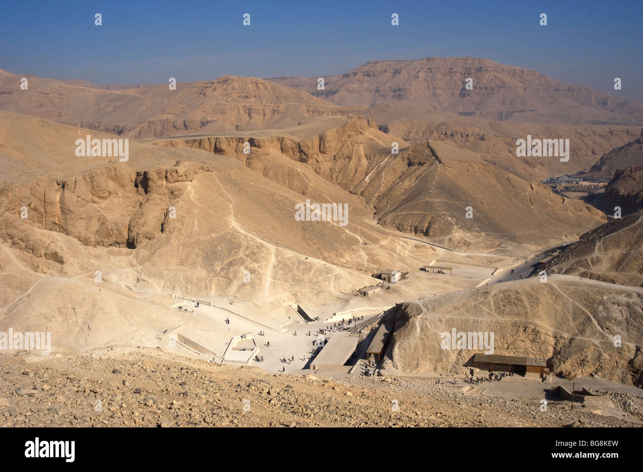 EGYPT. VALLEY OF THE KINGS. In the rock walls are carved the tombs of ...