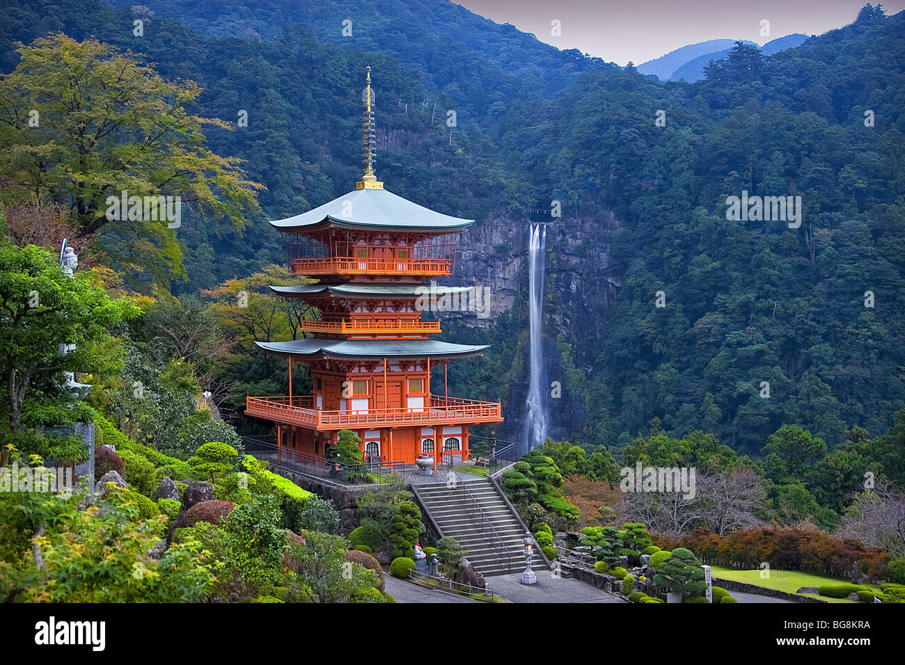 Seiganto-Ji buddhist Temple. Pagoda with Nachi waterfall ( "Nachi no ...