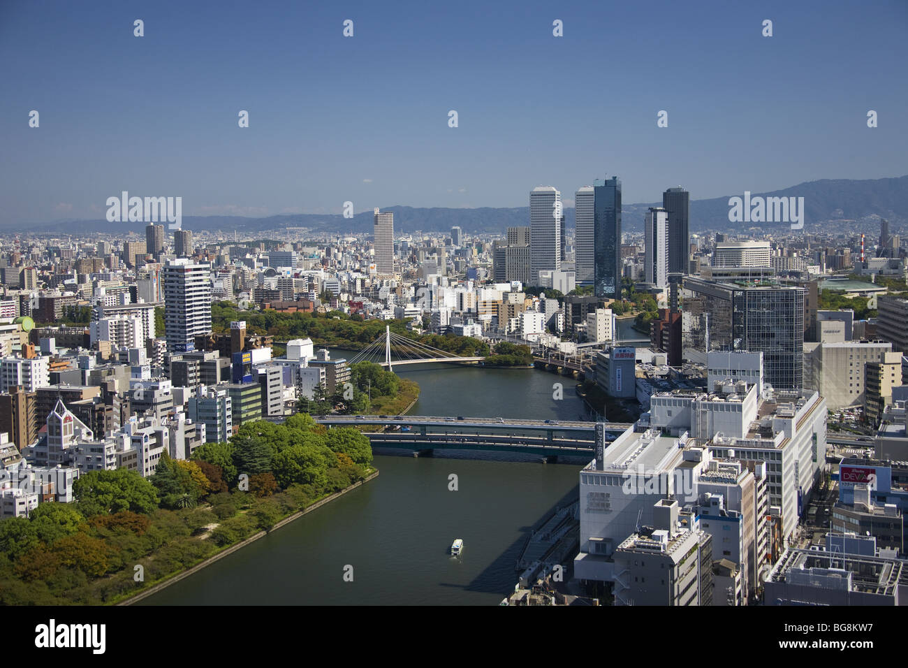 JAPAN. OSAKA. Overview of Kyobashi district. Osaka Prefecture. Island ...