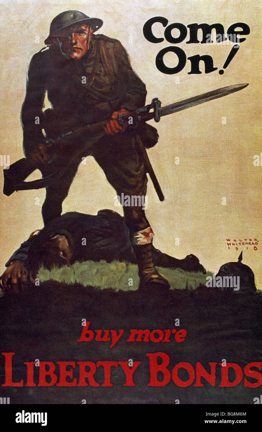 World War I (1914-1918). Poster "COME ON!", by Walter Whitehead. 1918 ...