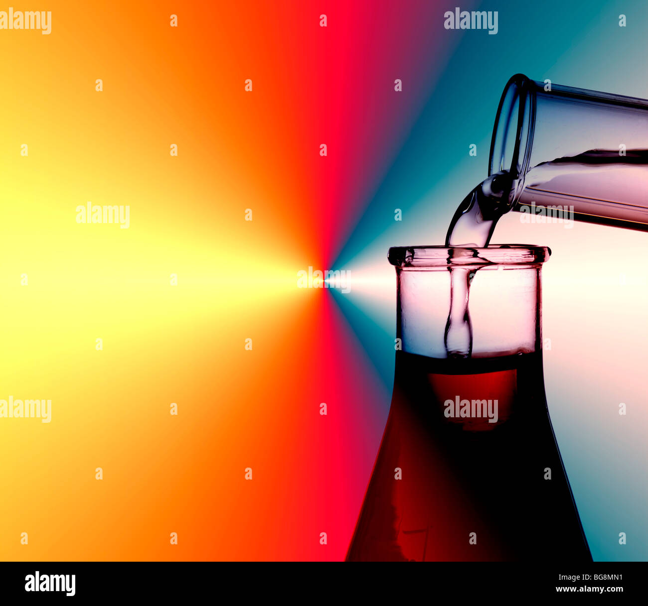 pouring liquid into Erlenmeyer flask Stock Photo - Alamy