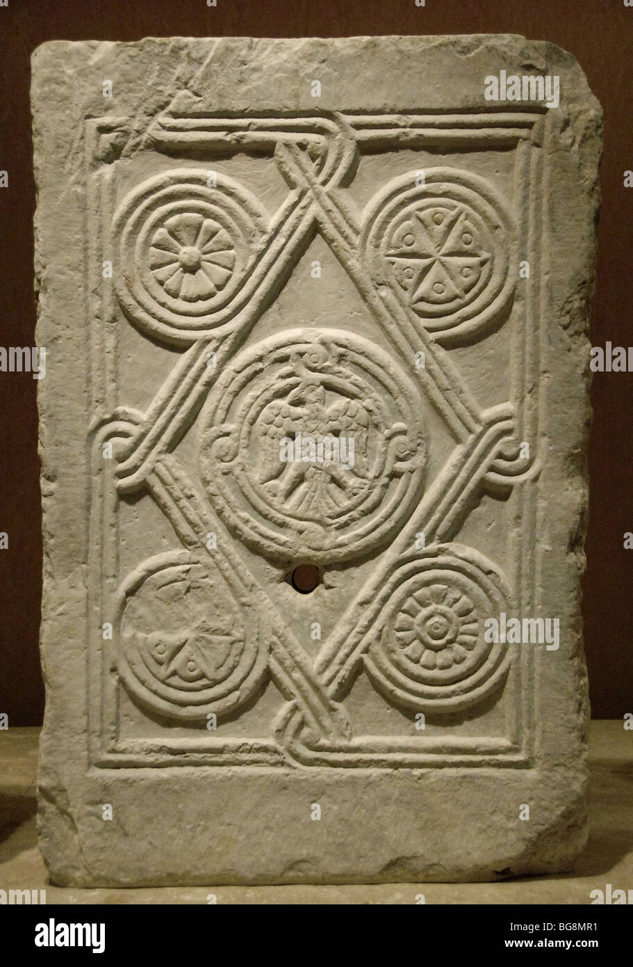 BYZANTINE ART. GREECE. Marble slab with a relief decorated about floral ...