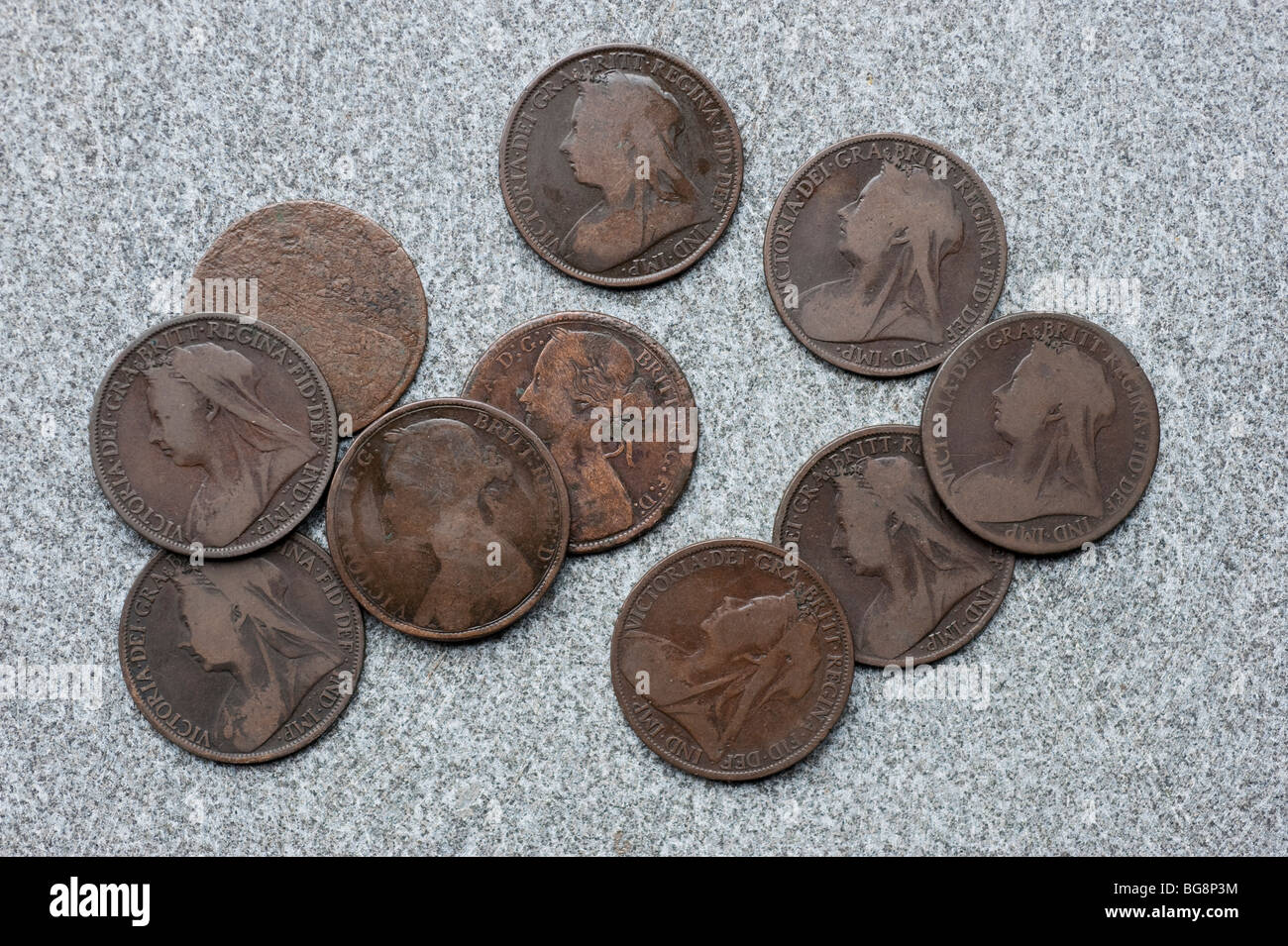 Queen Victoria One Penny coins Stock Photo - Alamy
