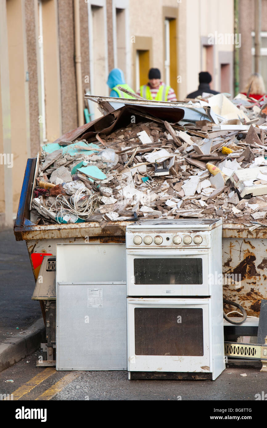 Skips full of flood damaged house contents after the flooding in ...