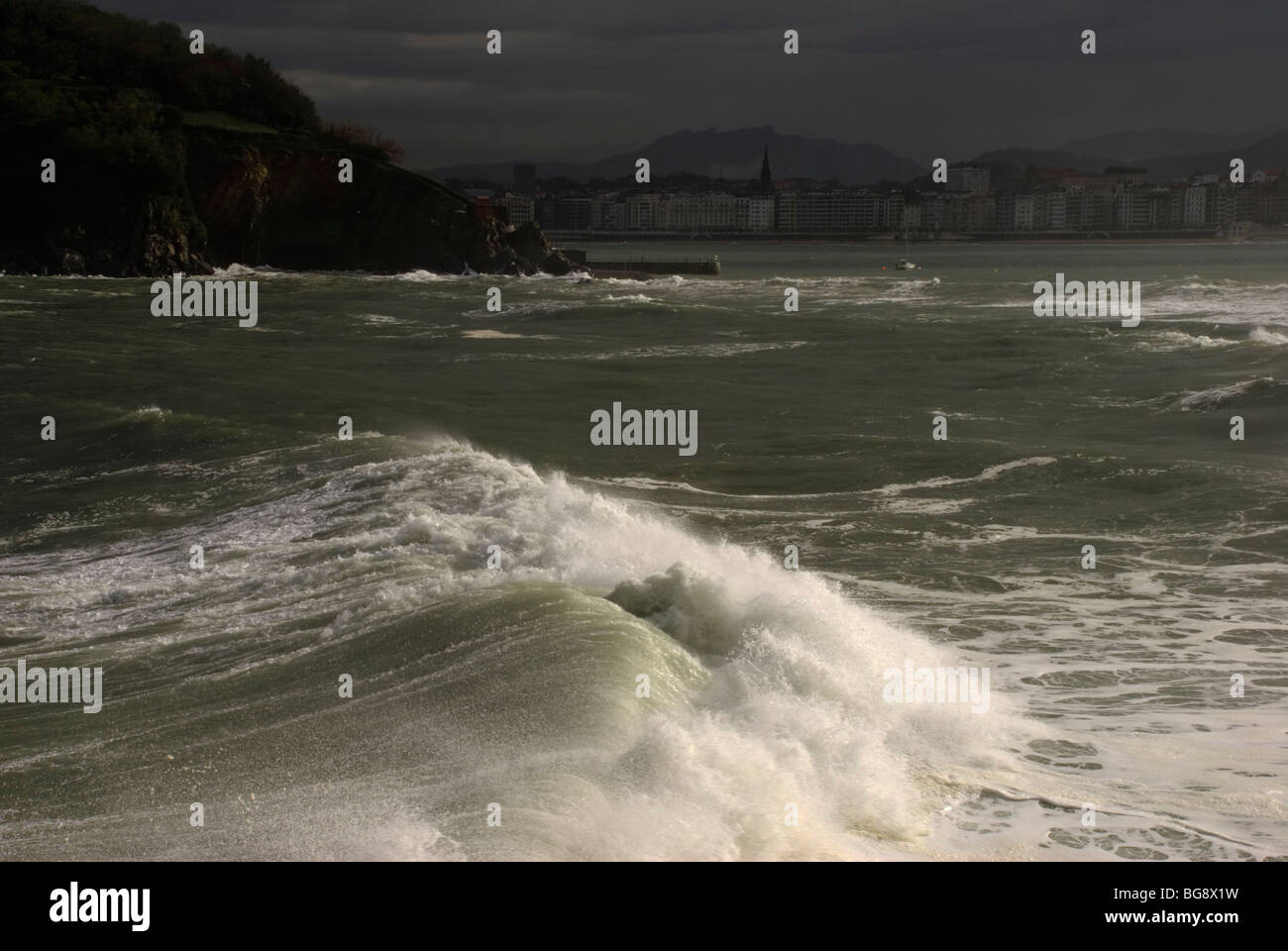In coming wave, at San Sebastian, in the Basque country Stock Photo - Alamy