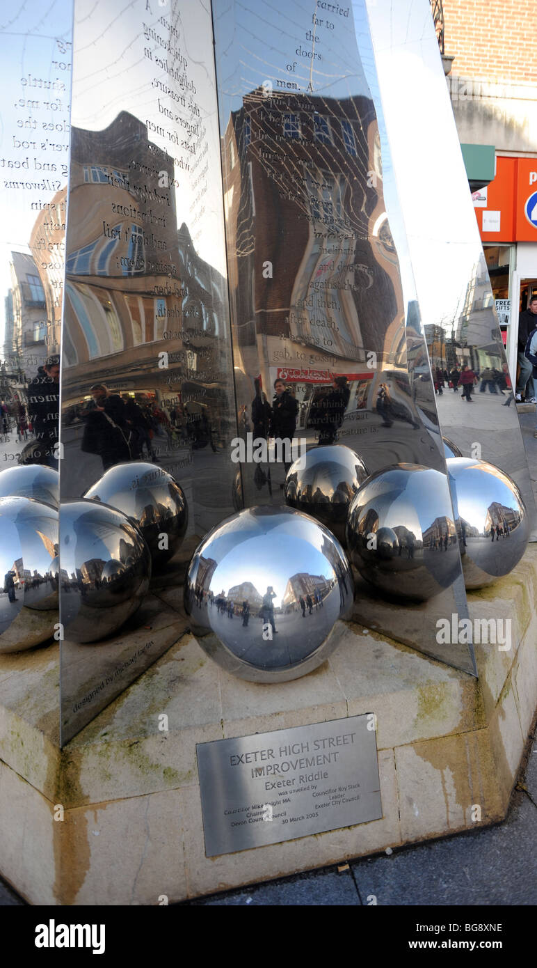 The Exeter Riddle sculpture in Exeter High Street Stock Photo - Alamy