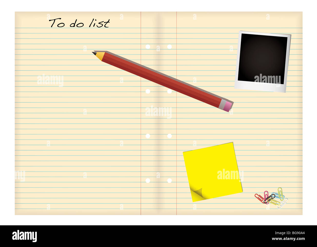 Grunge paper with to do list and pencil with stationery elements Stock ...