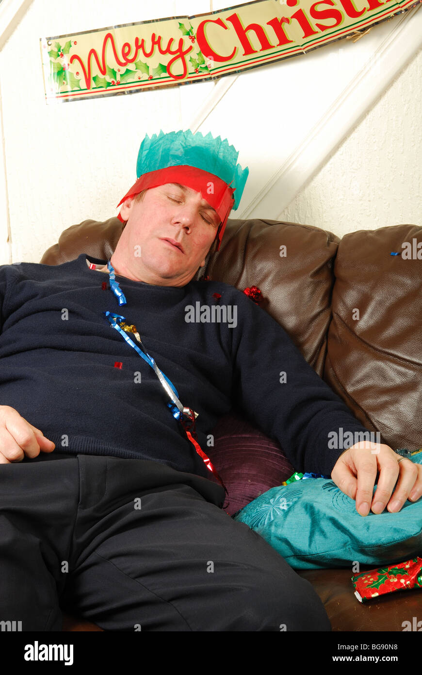 Middle aged Man Asleep Christmas Party Stock Photo - Alamy