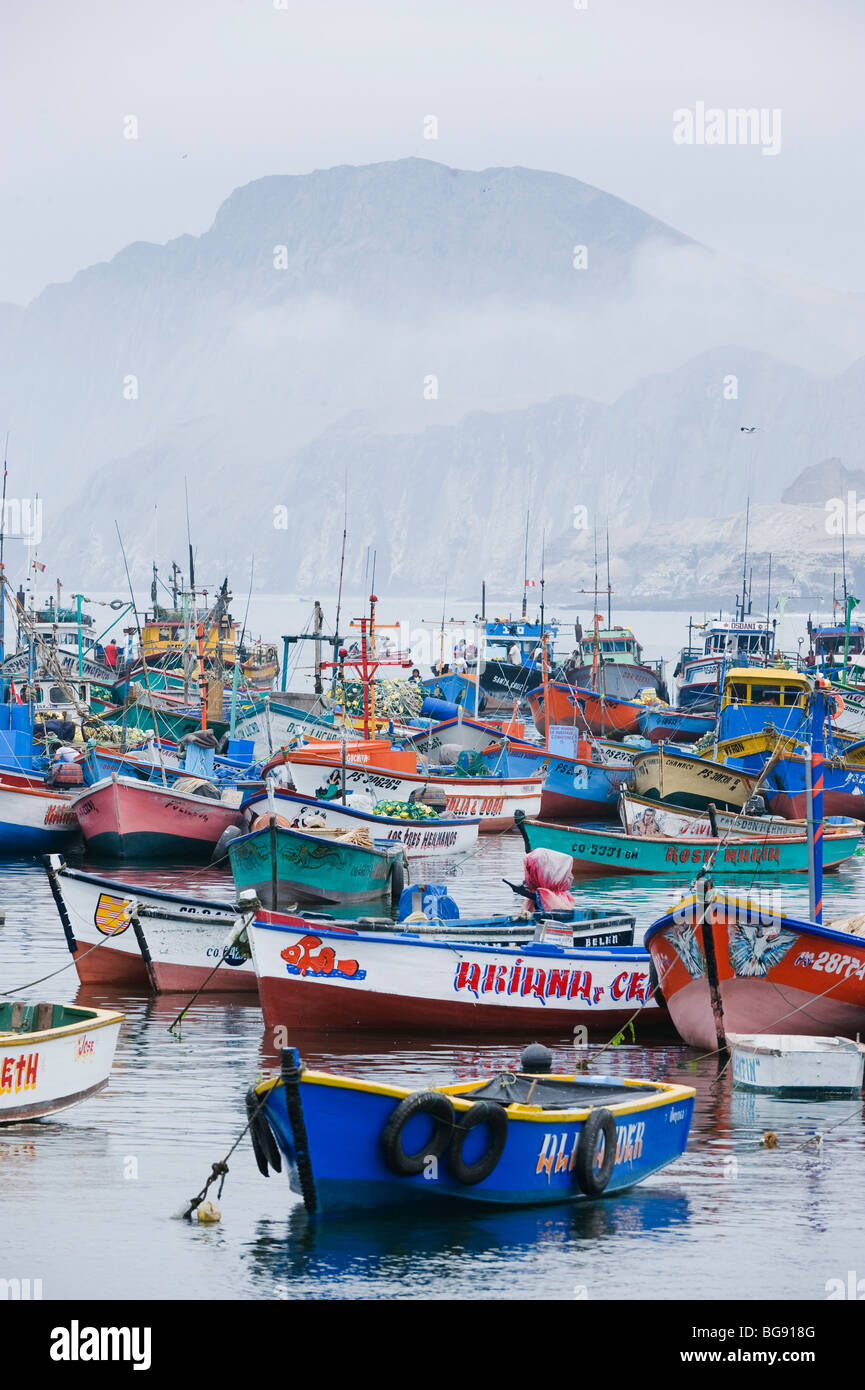 Fishing Boats in Harbor, Pucusana , Peru Stock Photo - Alamy