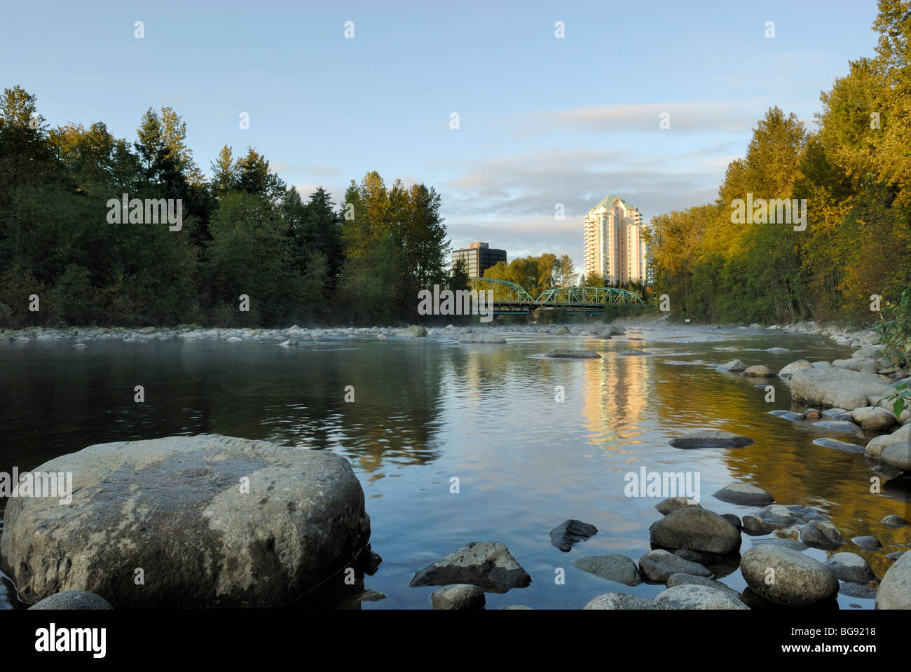 Still waters of the Capilano river looking south facing the Marine ...