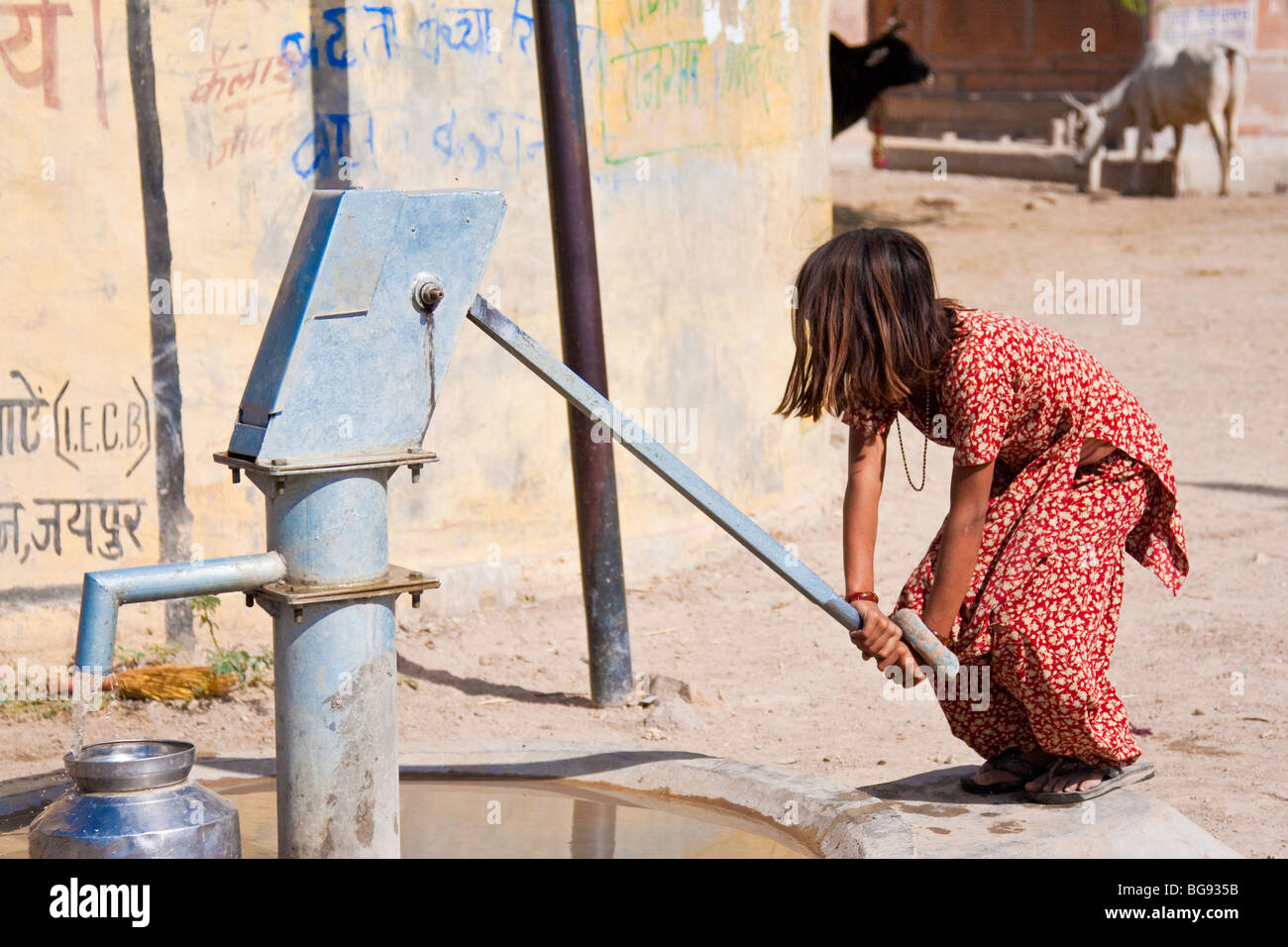 Child pumping water from well Stock Photo - Alamy