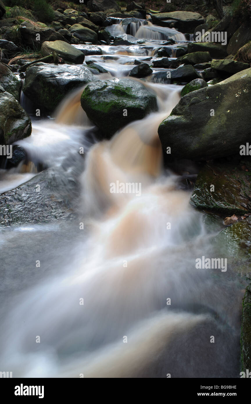 Fast flowing river just off the Woodhead pass Peak District UK Stock ...