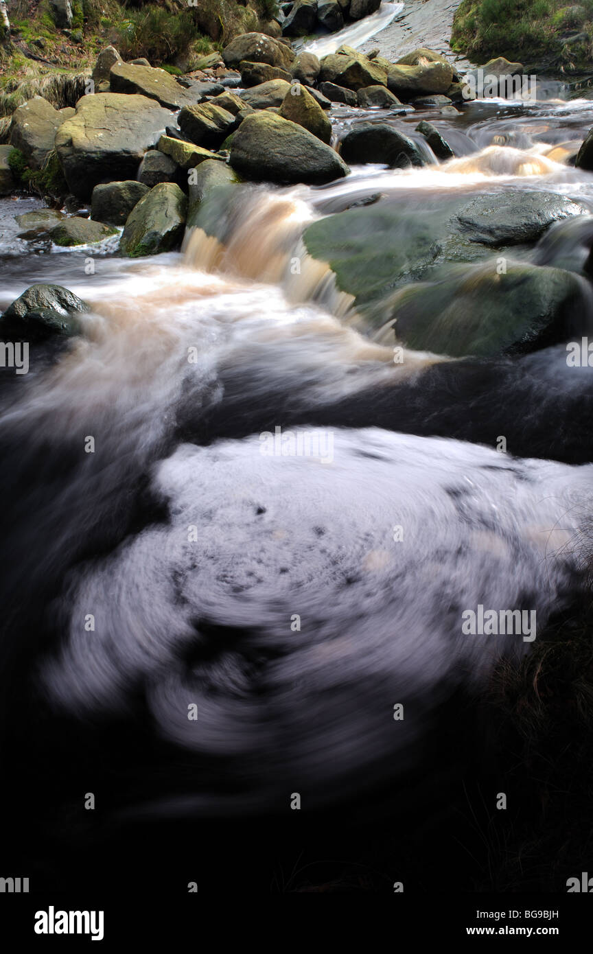 Fast flowing river just off the Woodhead pass Peak District UK Stock ...
