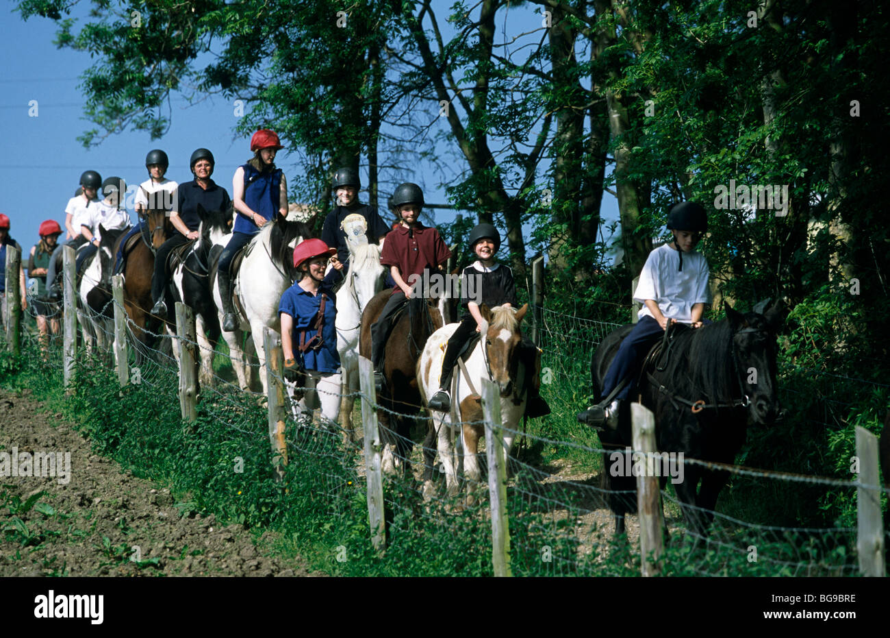Group of horse riders on a trail Stock Photo - Alamy