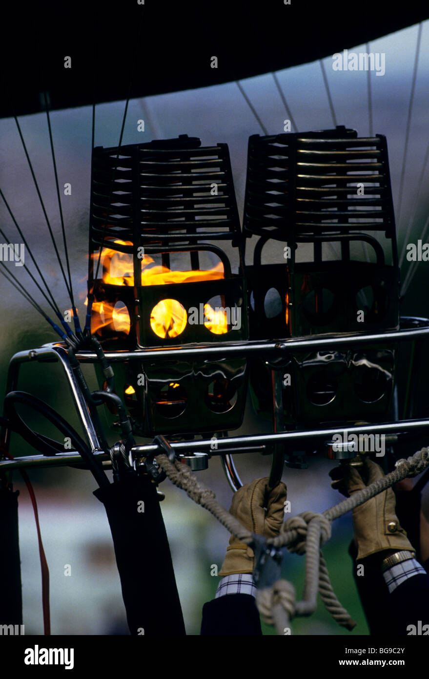 Detail of fire burners in a hot air balloon Stock Photo - Alamy