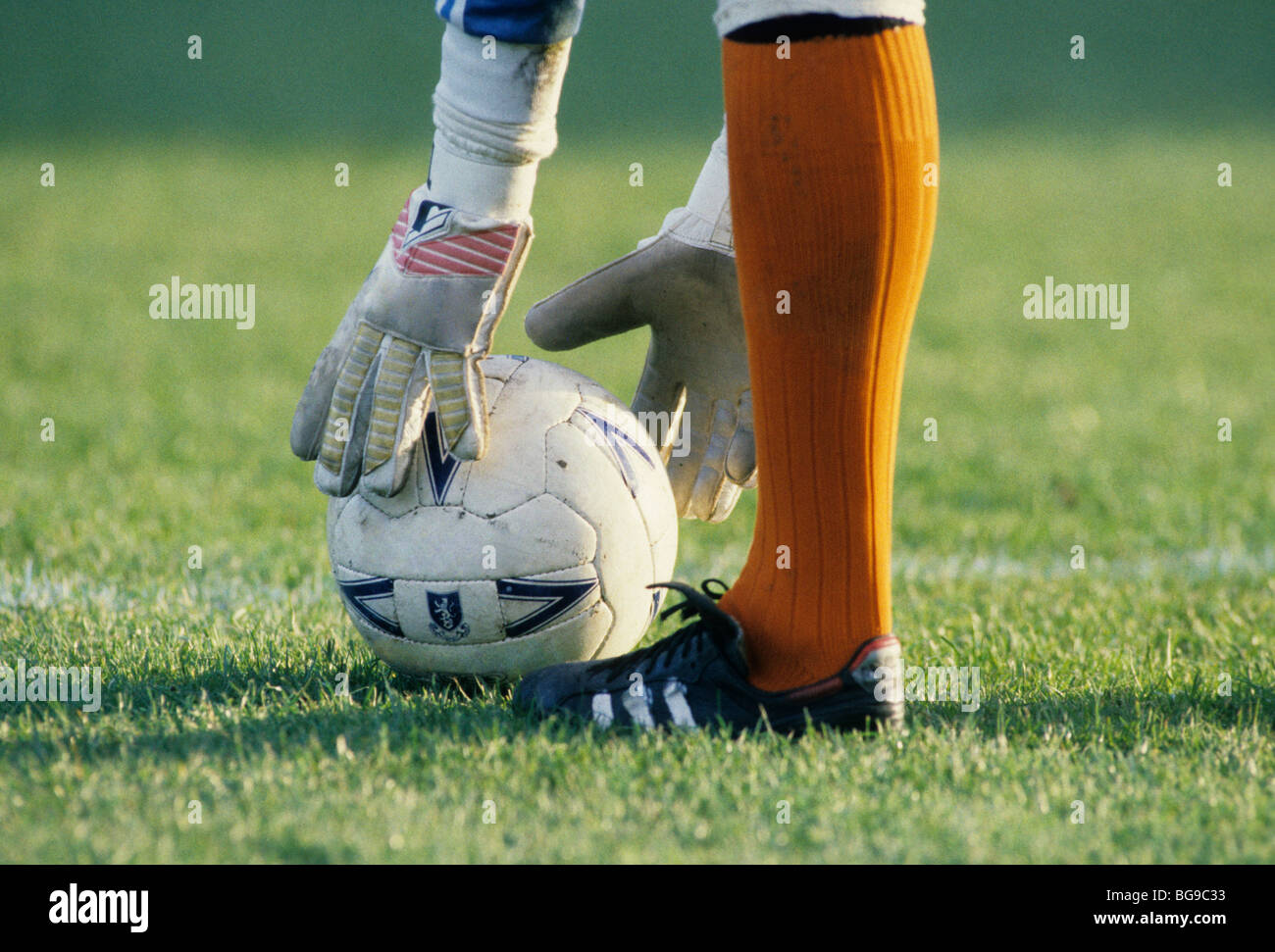 Goalkeeper placing ball on six yard line Stock Photo - Alamy