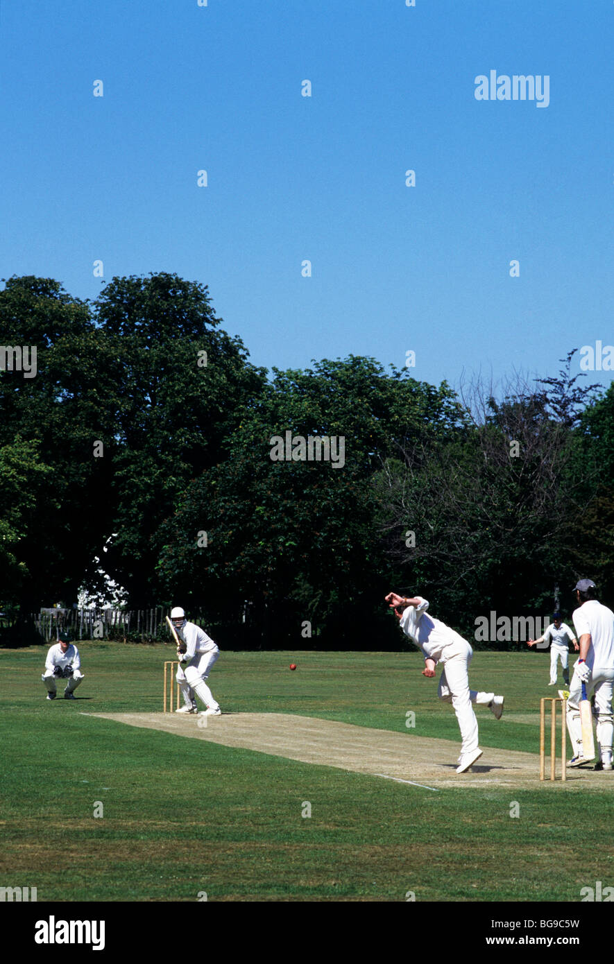 Cricketer bowling the ball Stock Photo - Alamy