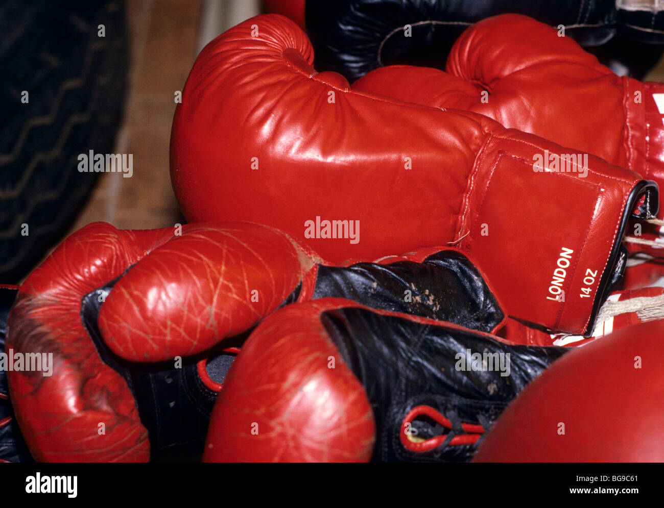 Close up of several boxing gloves Stock Photo - Alamy