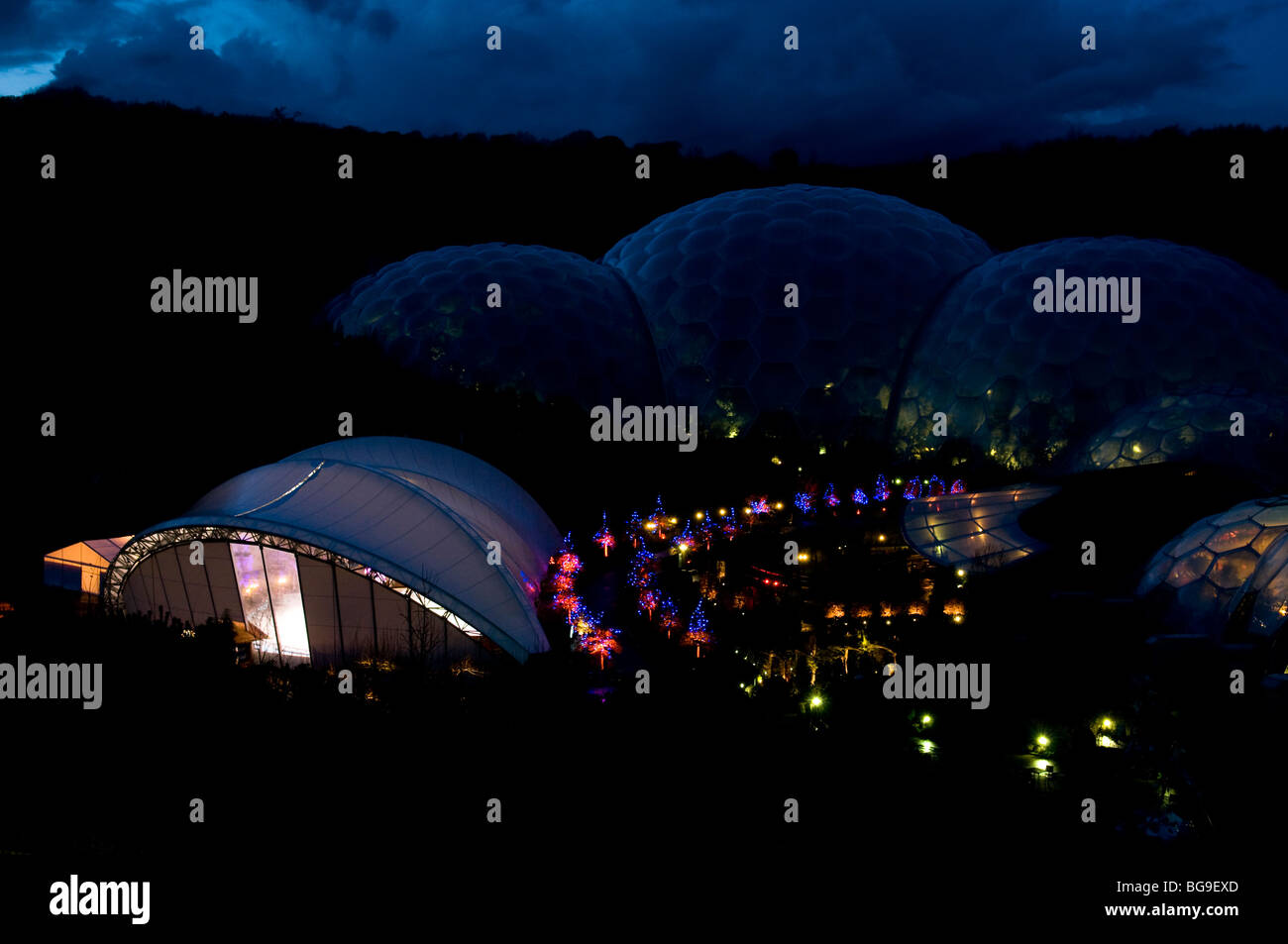 The Eden Project at night, Cornwall Stock Photo - Alamy